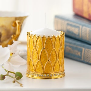Yellow Candle Holder Decorated With Austrian Crystals Enamel Painted ...