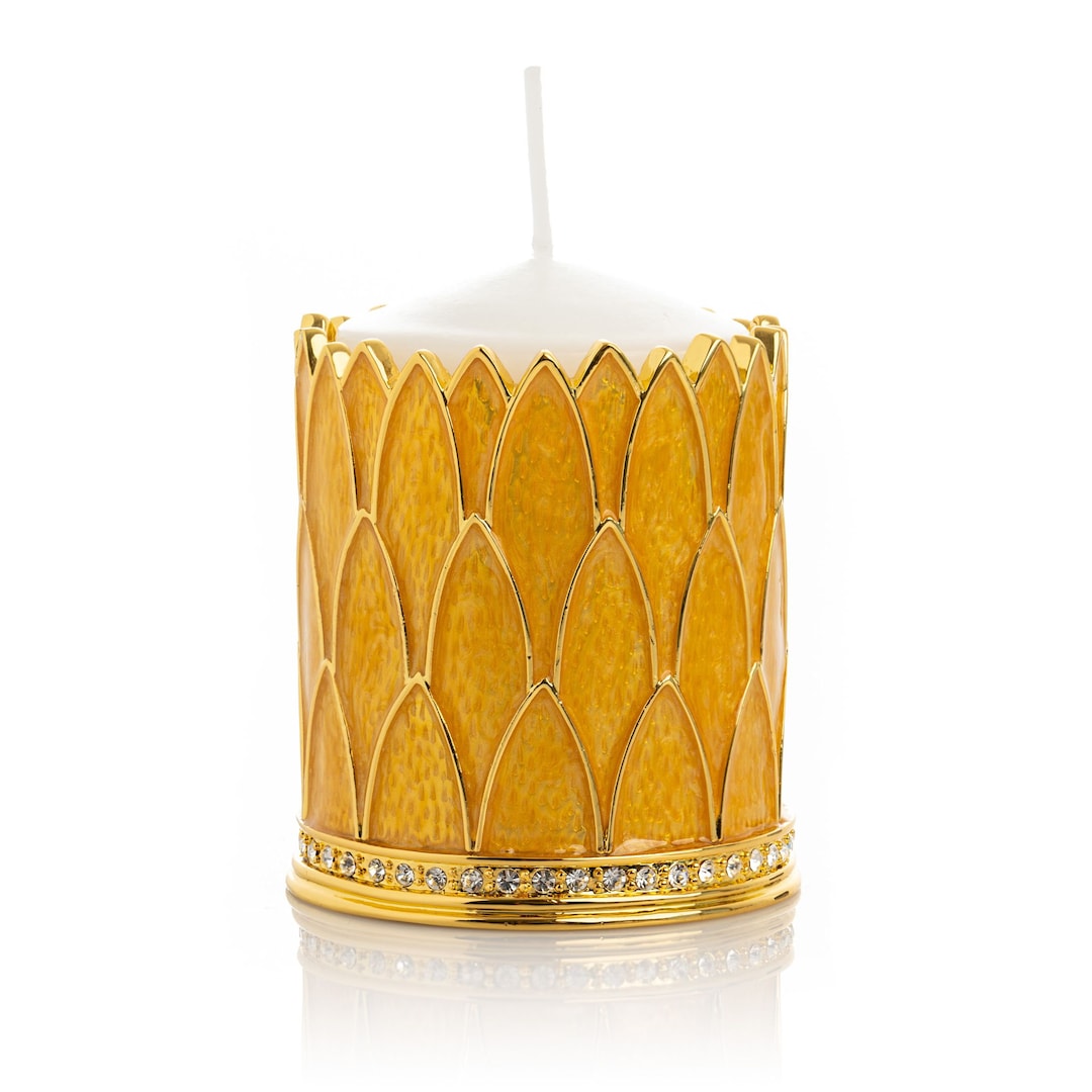 Yellow Candle Holder Decorated With Austrian Crystals Enamel Painted ...