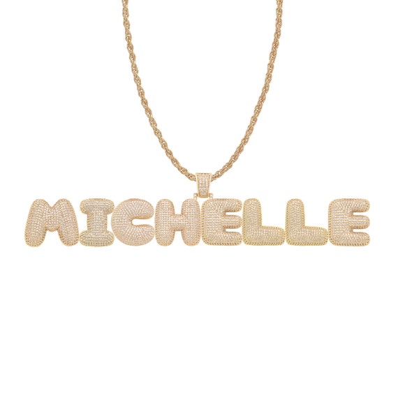 Name Bubble Letter Necklace for Michelle Name Crystal | Etsy