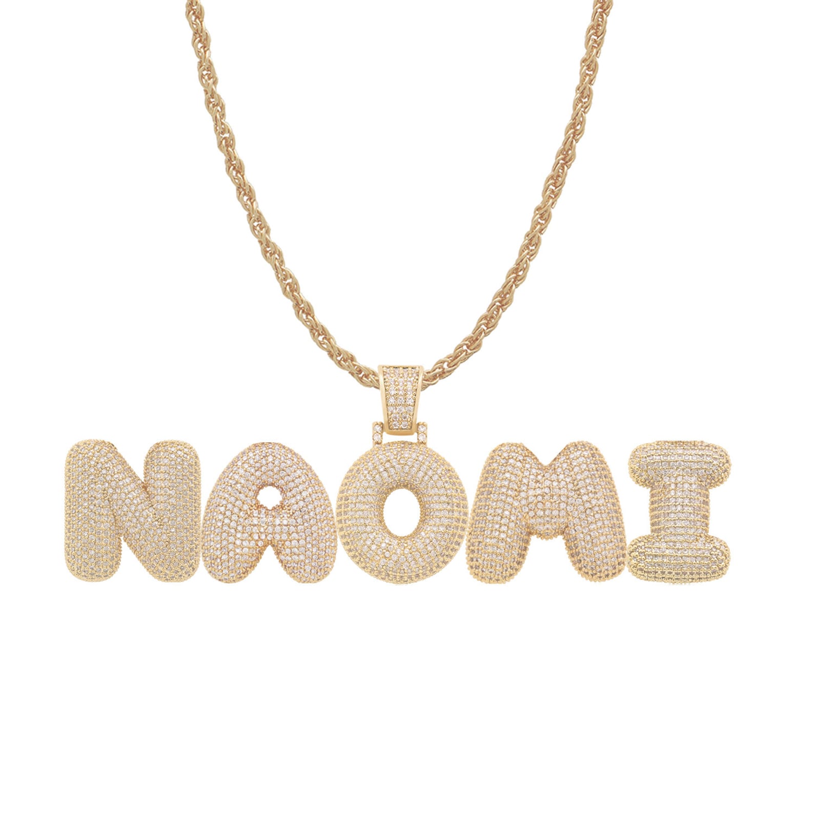 Name Bubble Letter Necklace for Naomi Name Crystal Necklace | Etsy