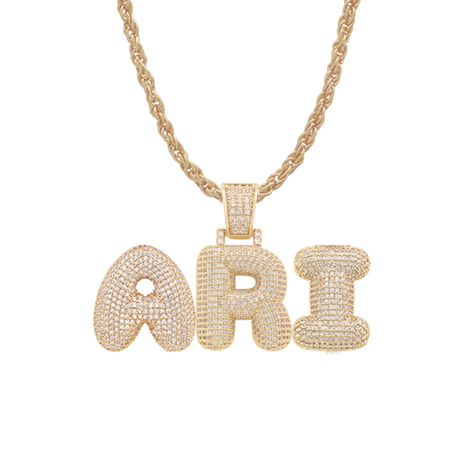 Name Bubble Letter Necklace for Ari Name Crystal Necklace | Etsy