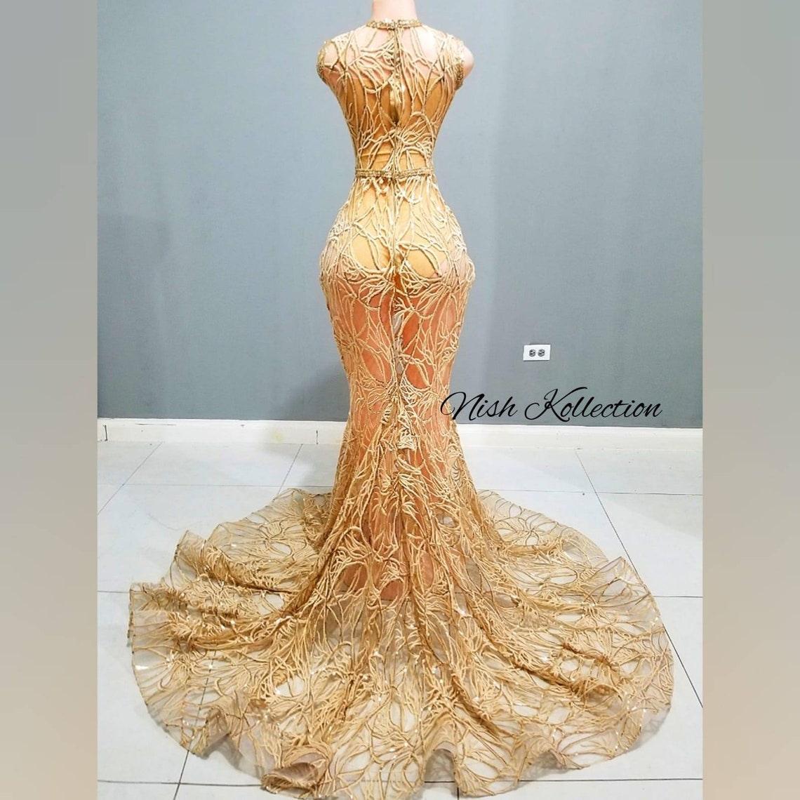SPIDER WEB GOWN Custom Gold Prom Mermaid Gown/dress Wedding Reception ...