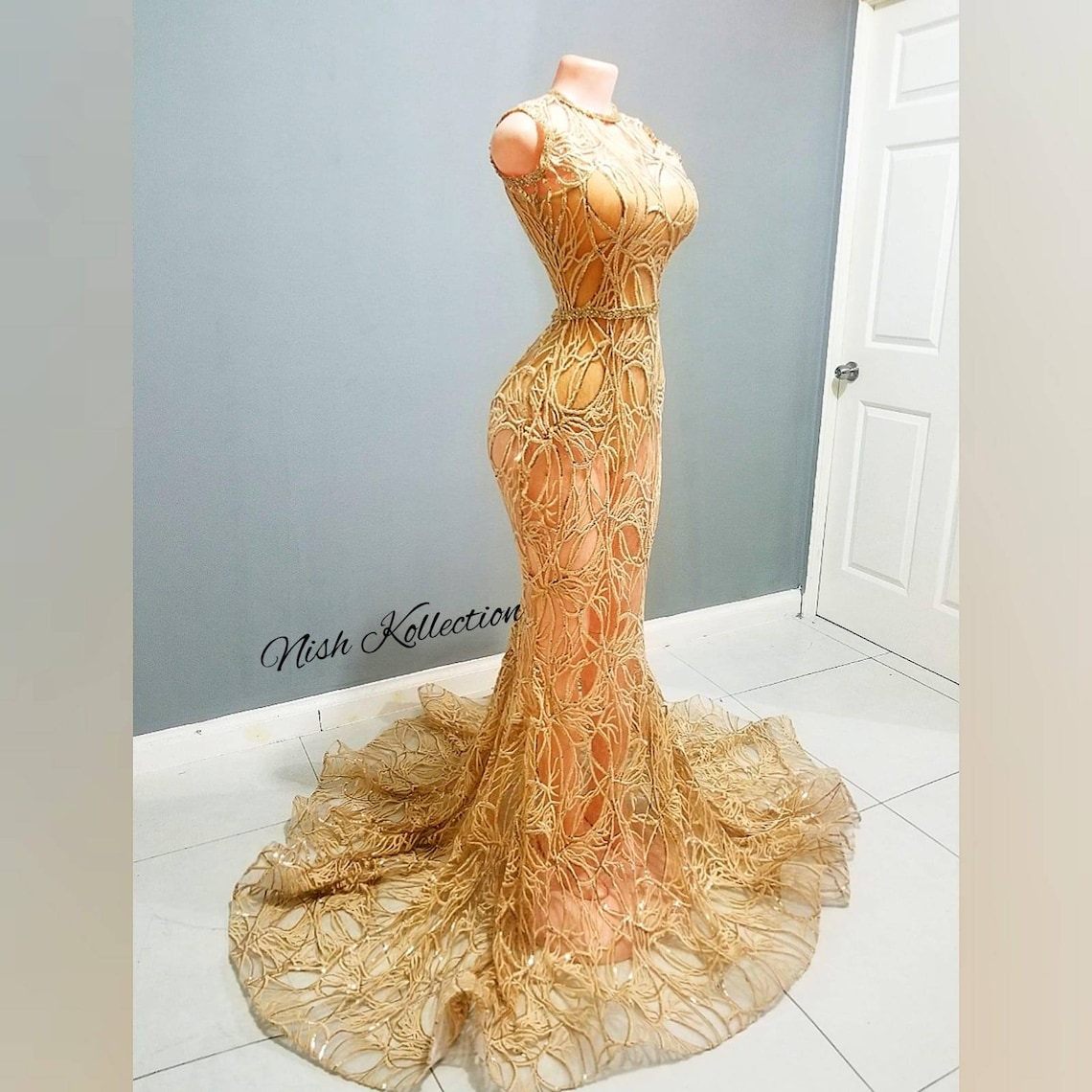 SPIDER WEB GOWN Custom Gold Prom Mermaid Gown/dress Wedding - Etsy