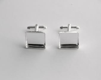 Square Bezel Cufflink Blanks Silver Cuff Links Setting Match - Etsy