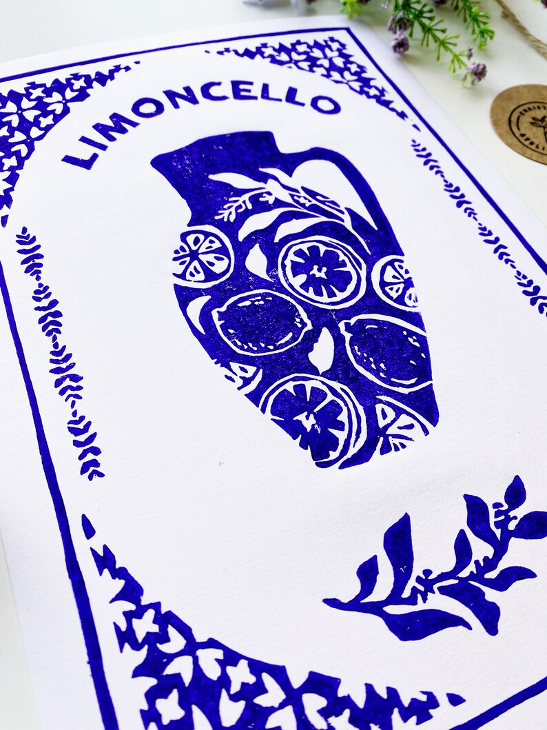 A4 Limoncello Linocut Poster - Lemon Pattern - Italy - Original ...
