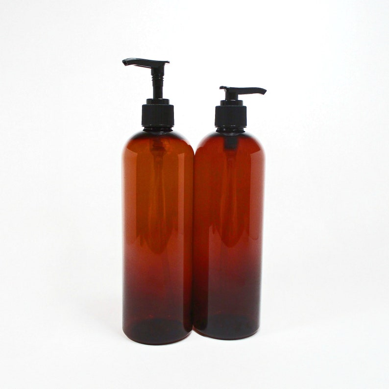 16 Oz Amber Plastic Bottles Set of 2 Bottles Cosmo Round - Etsy