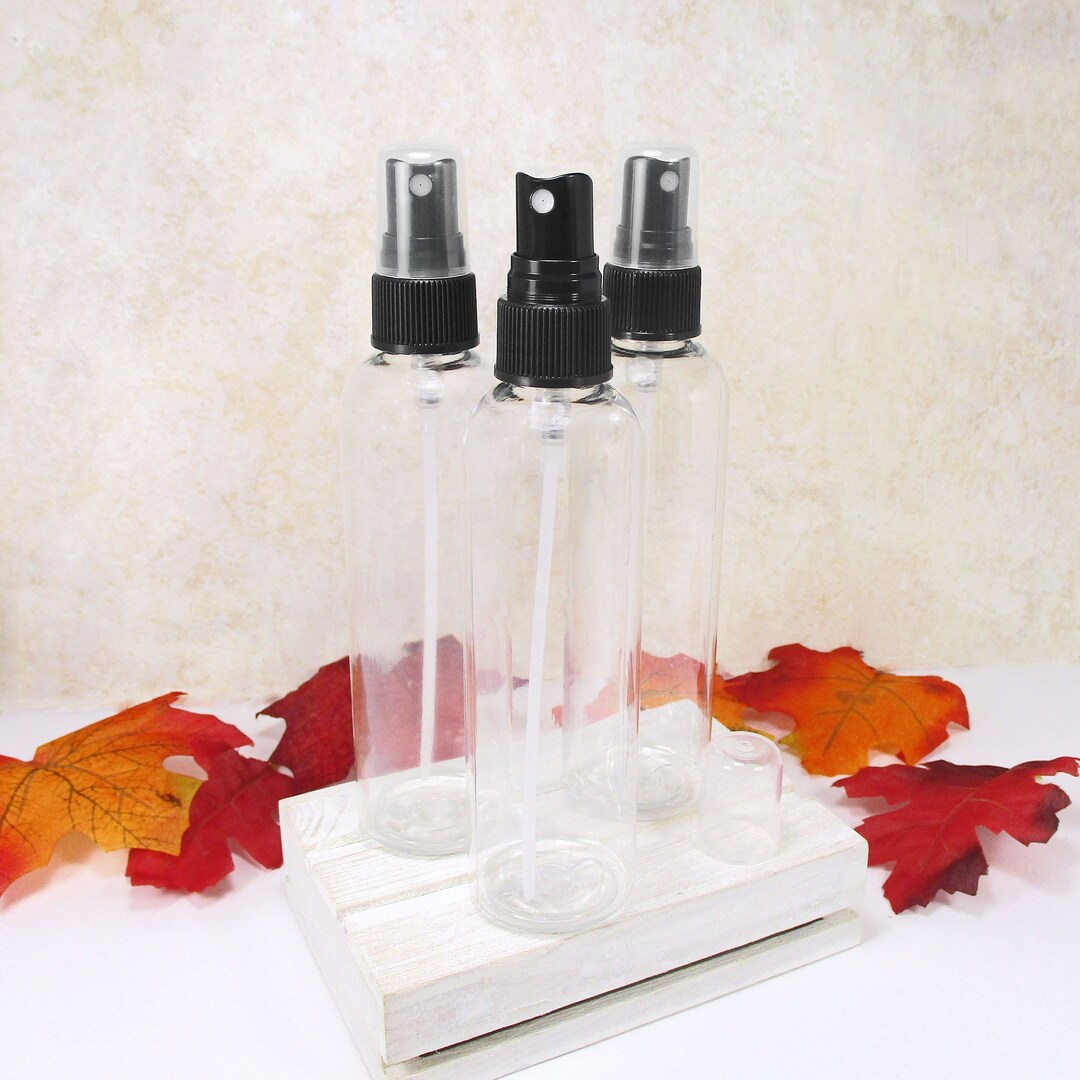4 Oz Spray Bottles, Set of 3 Clear Plastic Bottles With Black or White ...