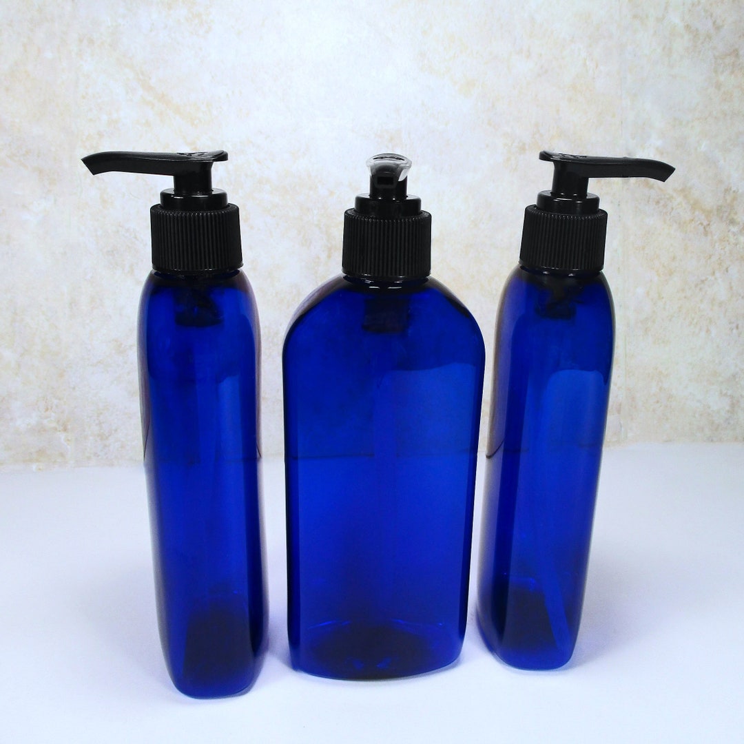 8 Oz Pump Bottle, Set of 3 Bottles Dundee Style Cobalt Blue Plastic ...