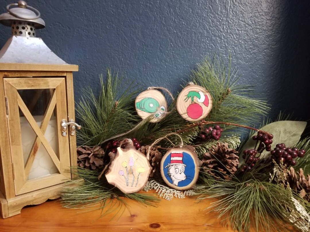 4 Piece Dr. Seuss Wood Slice Ornament Set - Etsy
