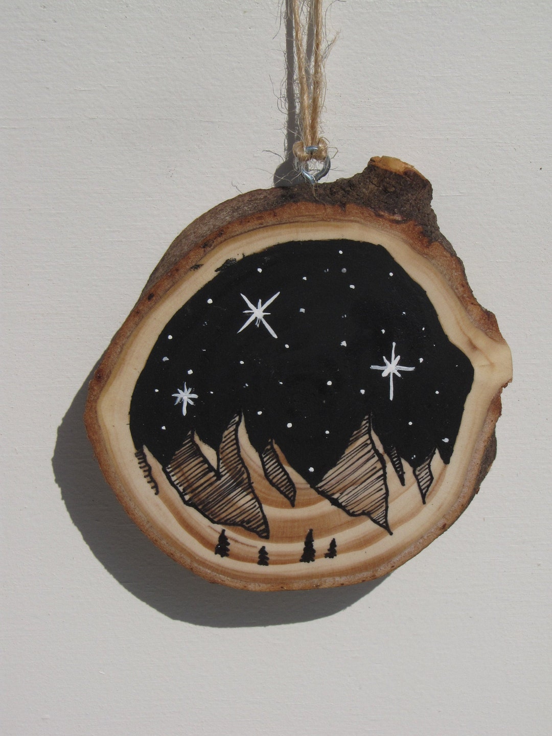 Mountain and Starry Sky Wood Slice Ornament - Etsy
