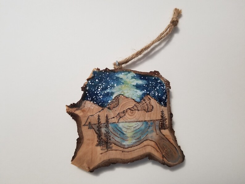 Mountain and Starry Sky Wood Slice Ornament - Etsy