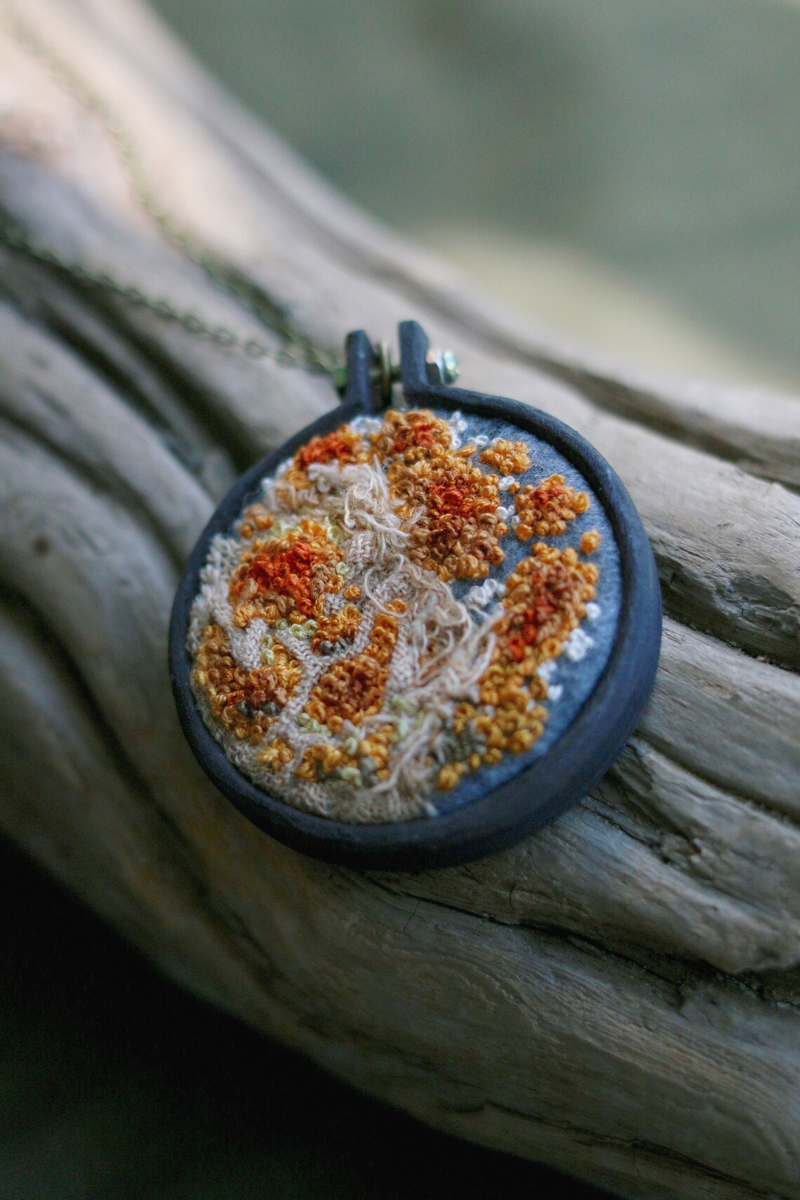 Moss Lichen Xanthoria Fungus Forest Embroidery OOAK Natural Jewelry ...