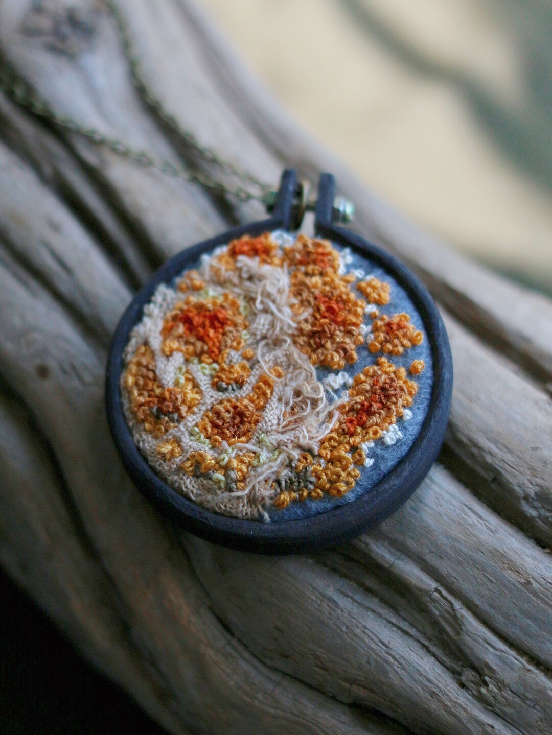 Moss Lichen Xanthoria Fungus Forest Embroidery OOAK Natural Jewelry ...