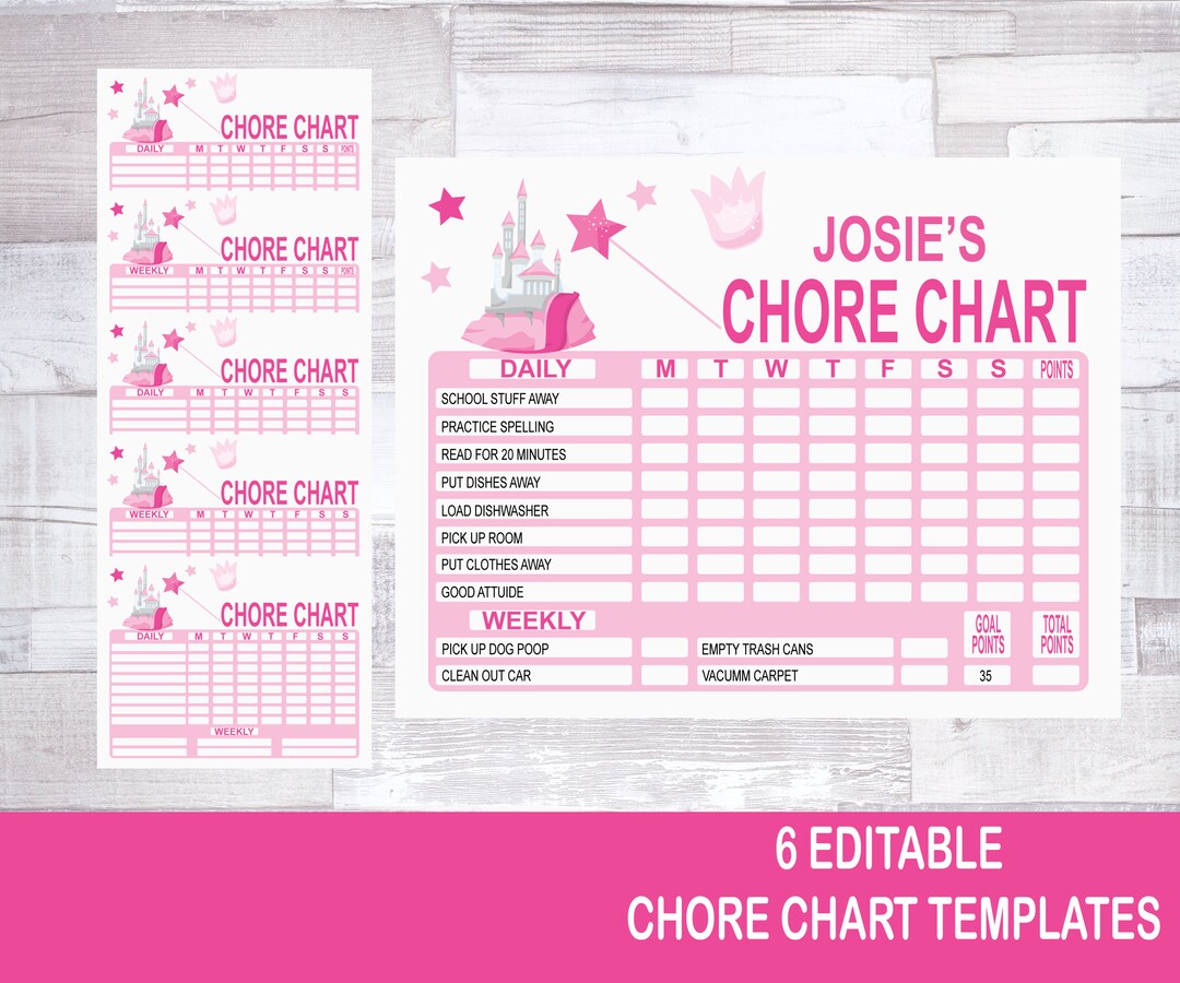Personalized Princess Castle Printable Chore Chart for Kids - Etsy