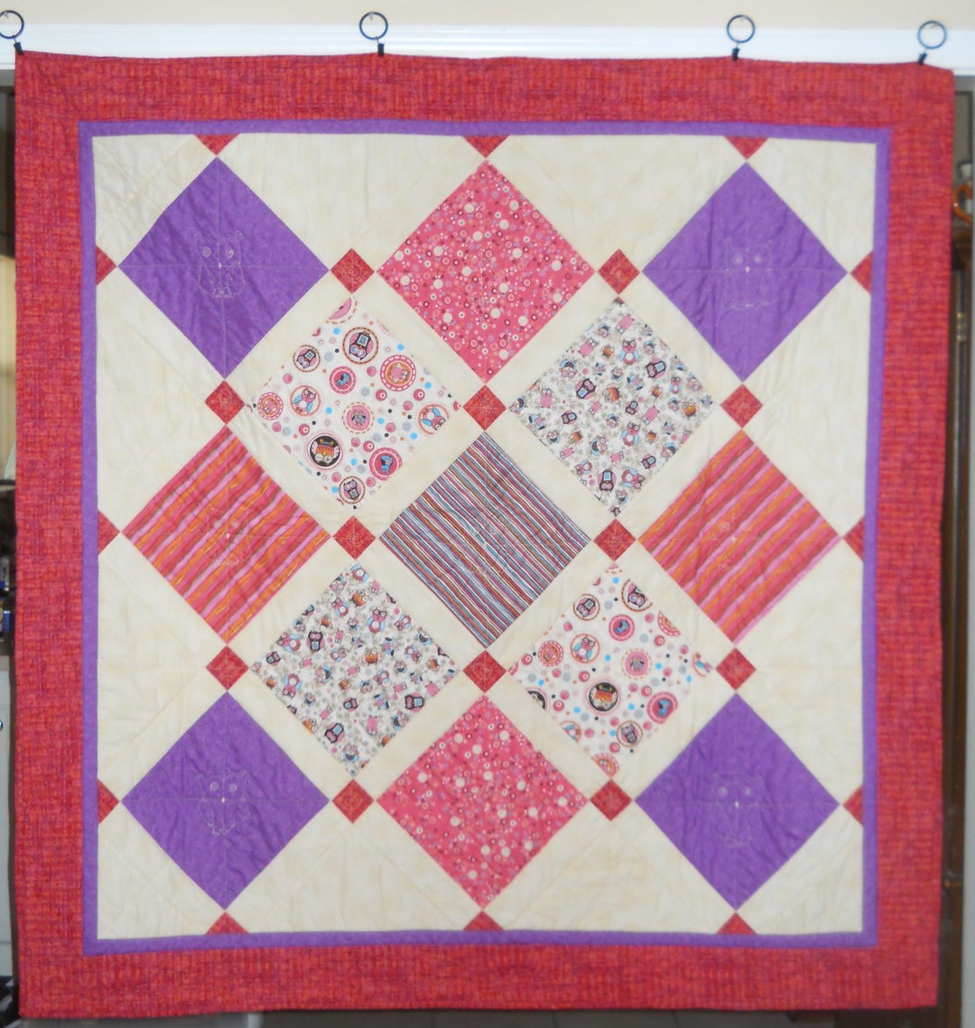 Patchwork Owl Quilt 54x54" Sofa Throw Quilt Picnic Quilt Stadium Quilt ...