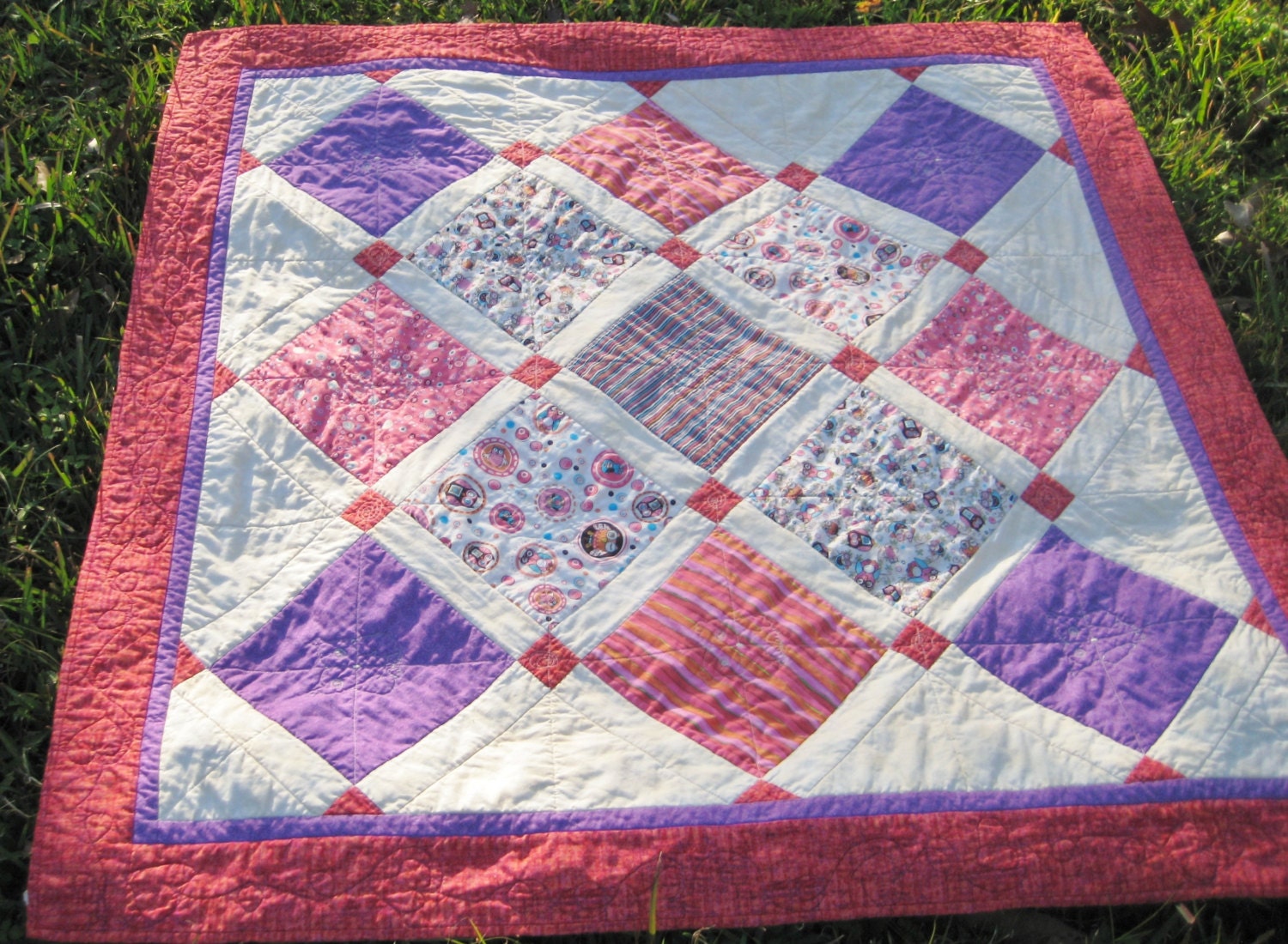 Patchwork Owl Quilt 54x54" Sofa Throw Quilt Picnic Quilt Stadium Quilt ...