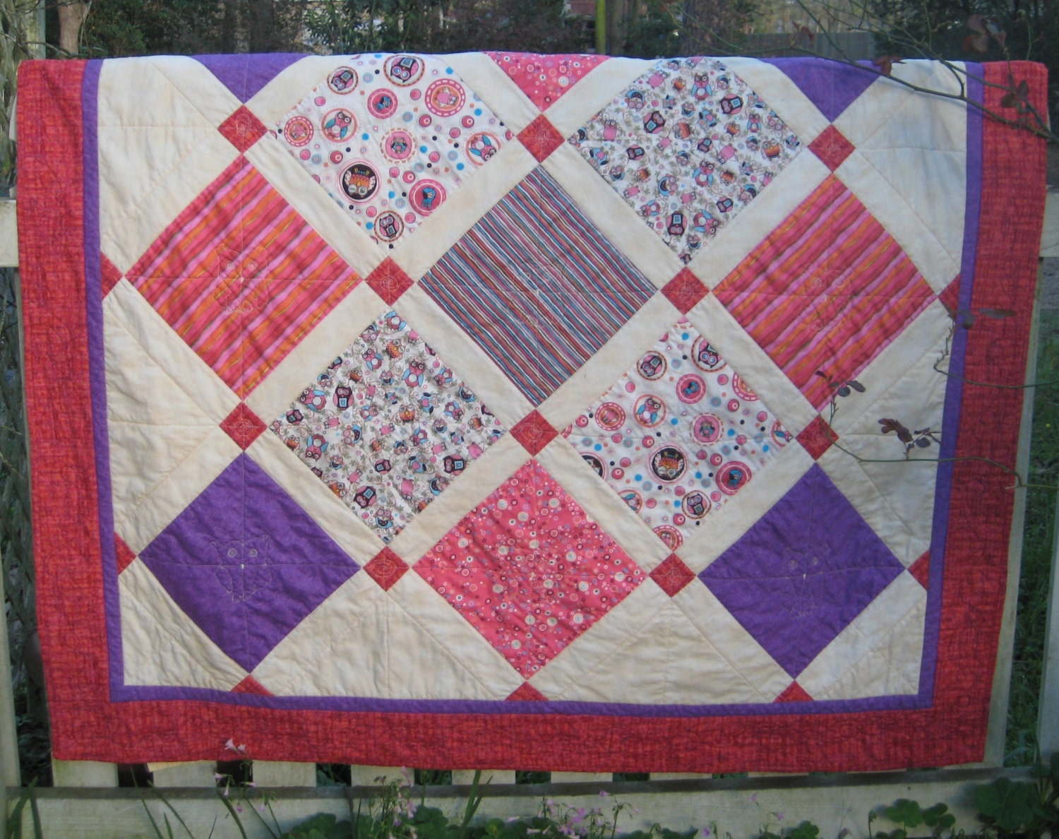 Patchwork Owl Quilt 54x54 Sofa Throw Quilt Picnic Quilt Stadium Quilt ...