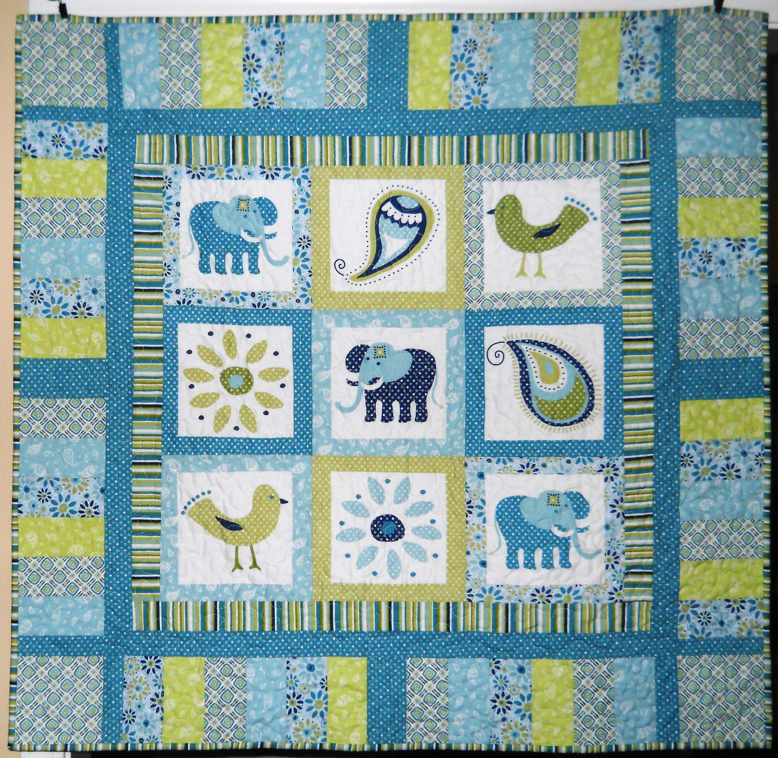 Elephant Quilt 36x36 Blues Greens Baby Crib Quilt - Etsy