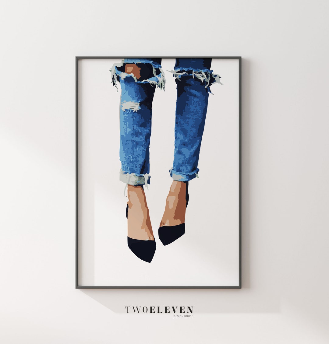 Ripped Jeans and Heels Wall Art, Fashion Print, Digital Poster, Preppy ...
