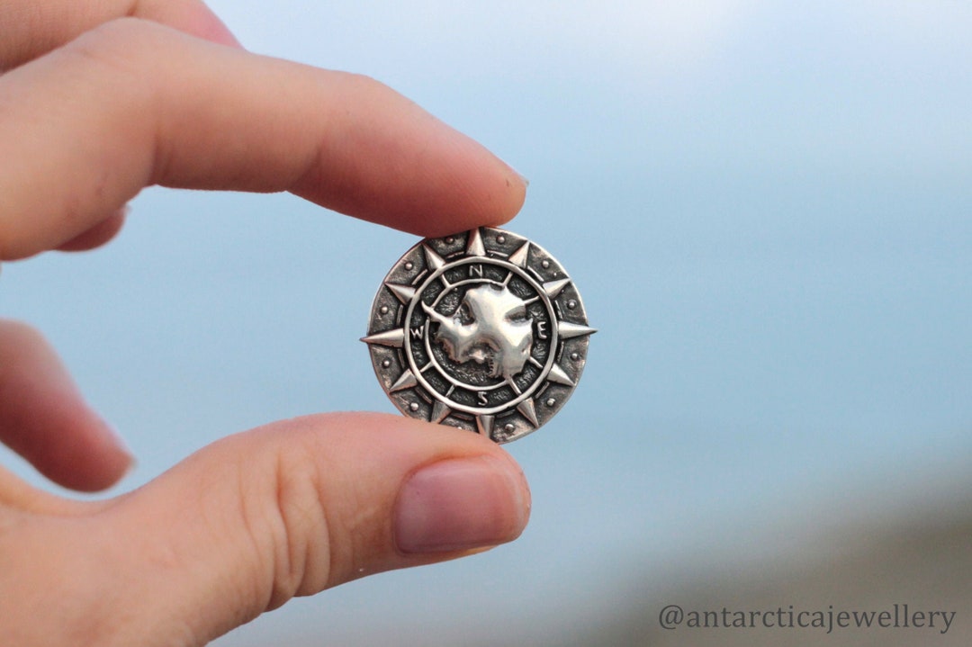 Antique-style Silver Antarctic Explorer Compass Pin: Polar Expedition ...