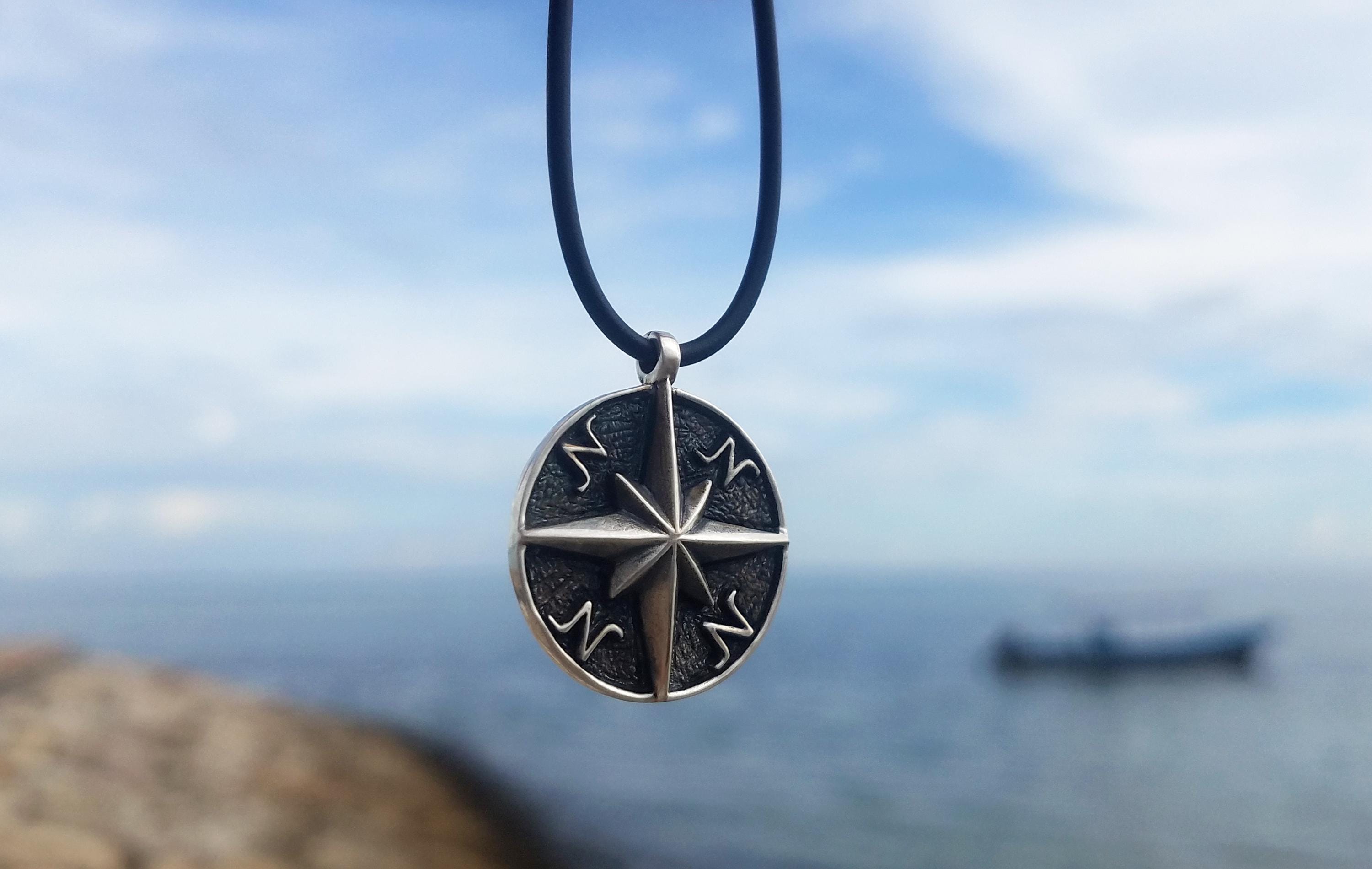 Antarctic Compass Pendant: South Pole Silver Cross Necklace for Polar ...