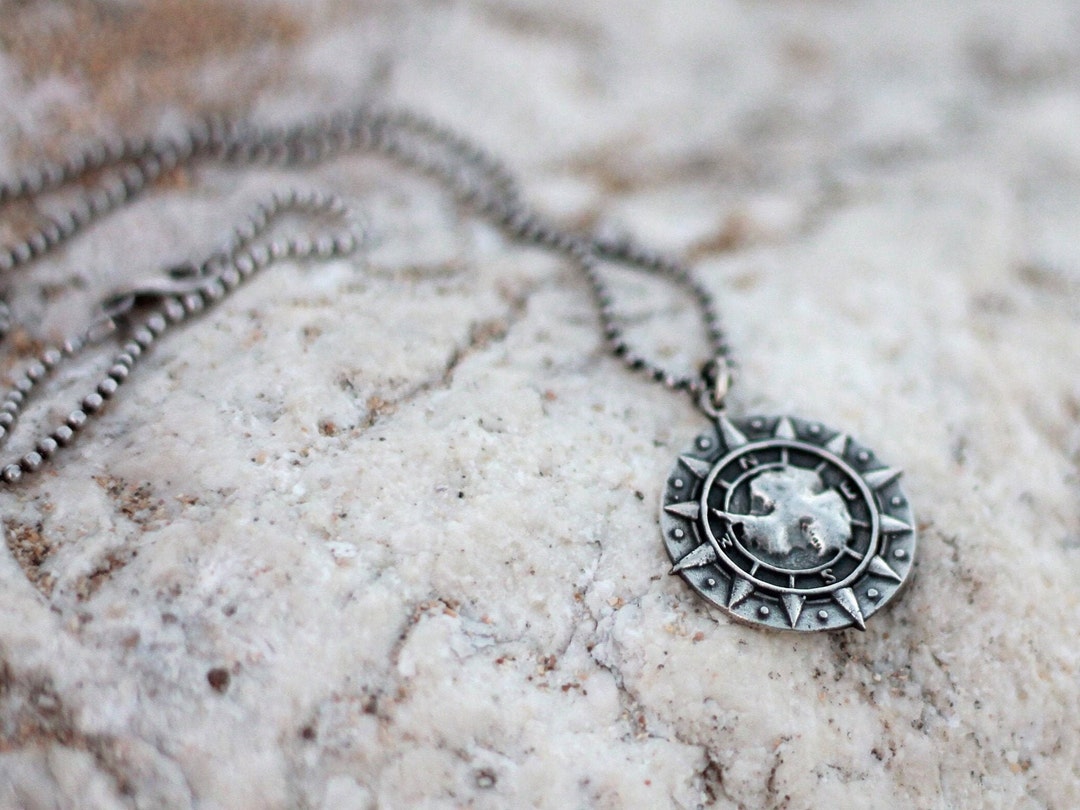 ANTARCTICA Compass Pendant With Silver Chain, Handmade Big Antarctica ...