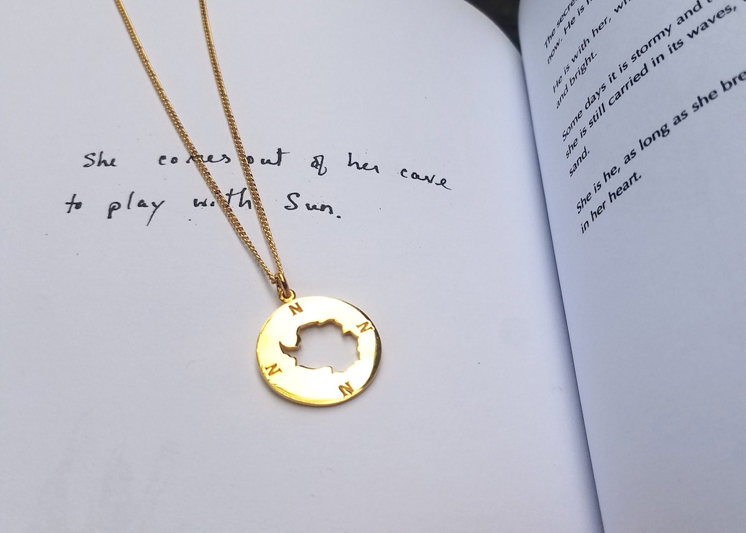 Antarctica Golden Compass Necklace: Gold Plated Pendant, South Pole ...