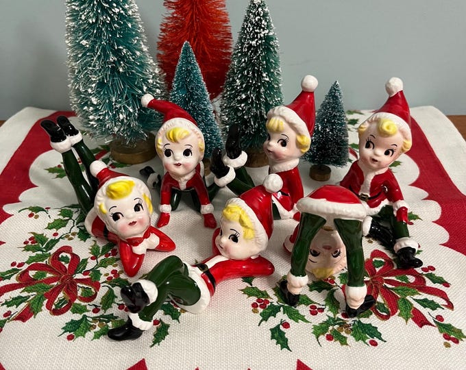 VERY HTF Tumbling Pixies Elves Elf Christmas Made in Japan Sprites ...