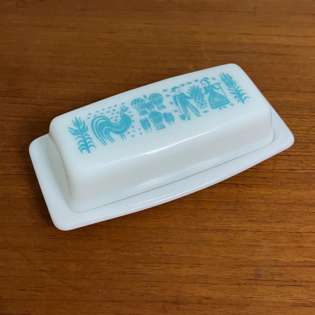 Pyrex Butterprint Butter Dish Amish Turquoise White Opal - Etsy