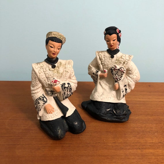 Devonware Asian Chalkware Figures Wall Hanging Mid Century | Etsy