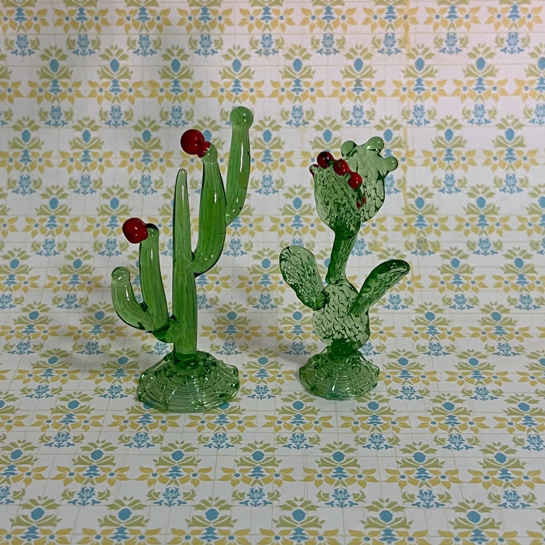 Miniature Blown Glass Cacti Saguaro Cactus Blossom Red Flower - Etsy
