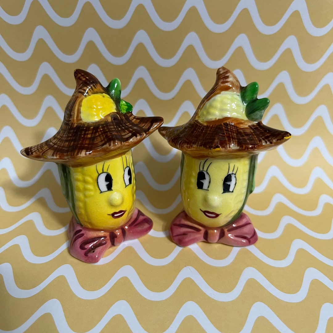 Py Anthropomorphic Corn Vegetable Salt and Pepper Shakers Ceramic Made ...