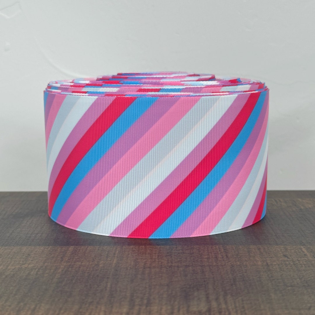 3” Pink & Blue Diagonal Stripe - Etsy
