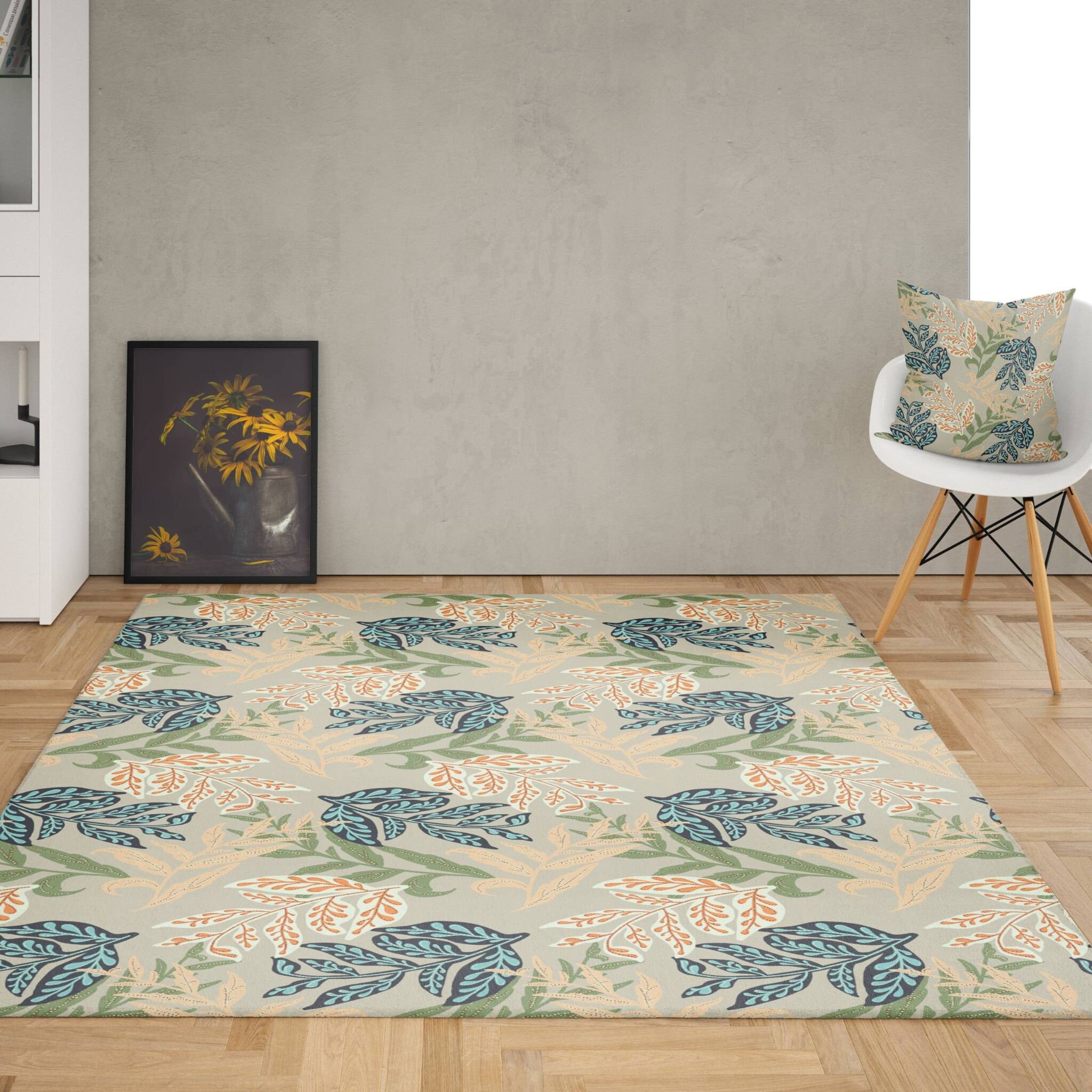 Leafy Relics Area Rug Leaf Design Abstract Modern Area Rug - Etsy
