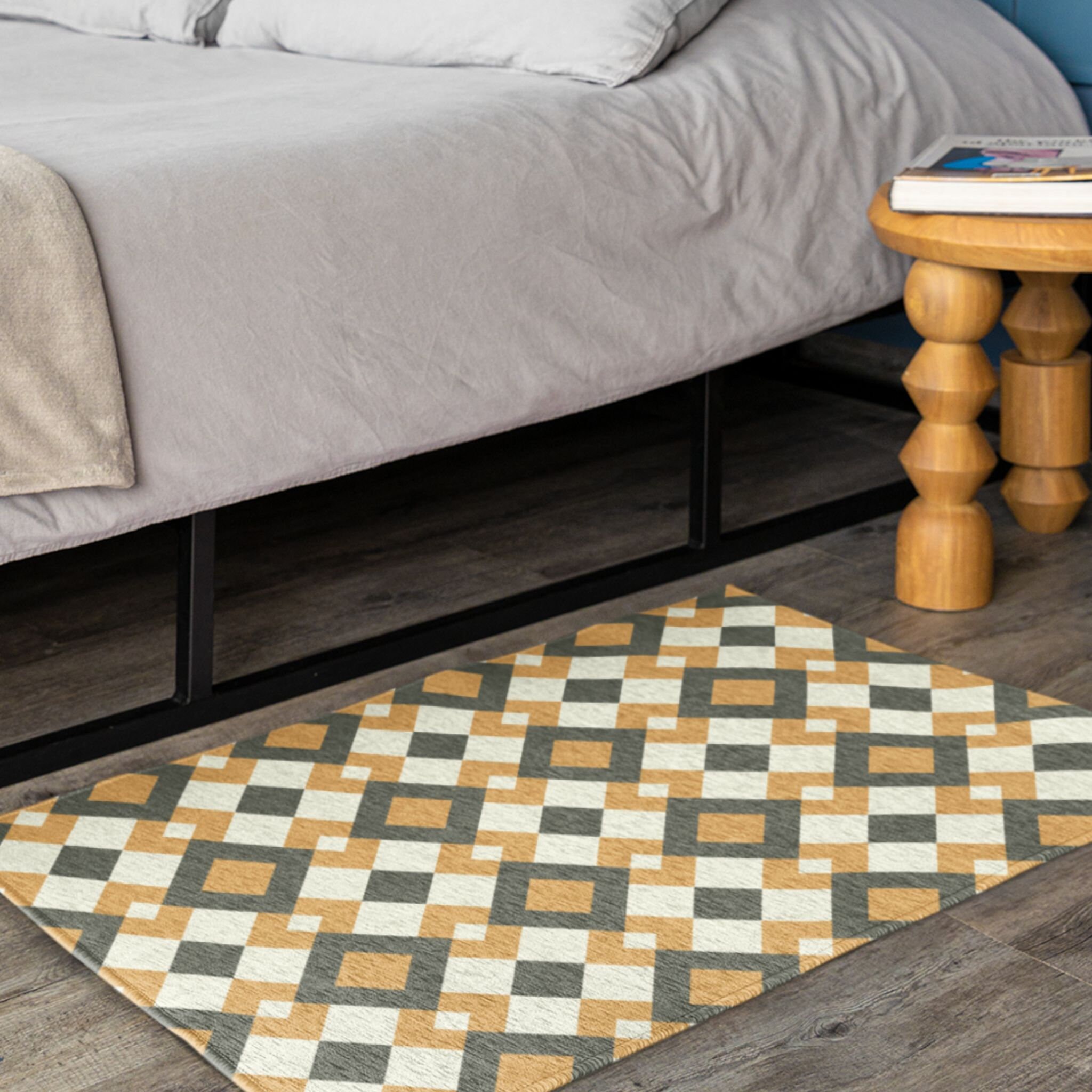 Retro Rhomb Area Rug, Green and Yellow Retro Rug, Modern Living Room ...