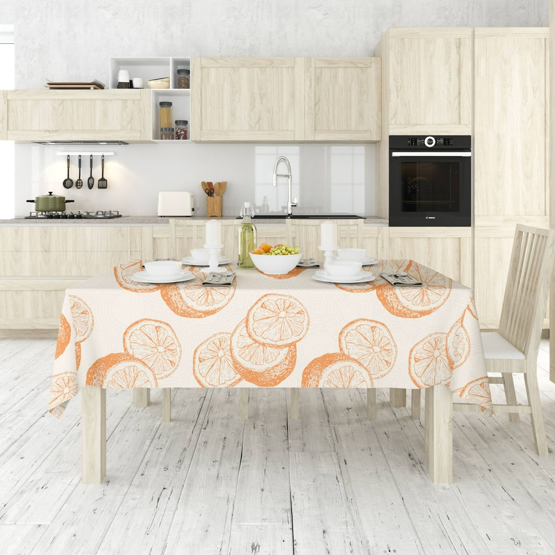 Orange Swirl Tablecloth, Orange Citrus Theme Kitchen Décor, Fruit Table ...