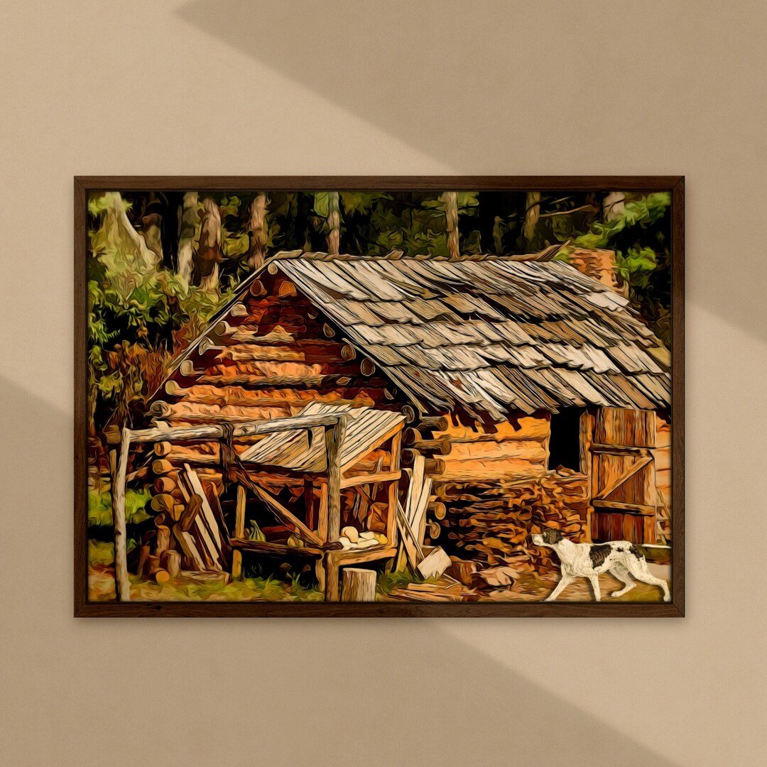 Woodland Shanty Framed Art Log Cabin in the Woods With Dog Wall Art ...