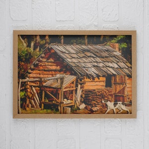 Woodland Shanty Framed Art Log Cabin in the Woods With Dog Wall Art ...