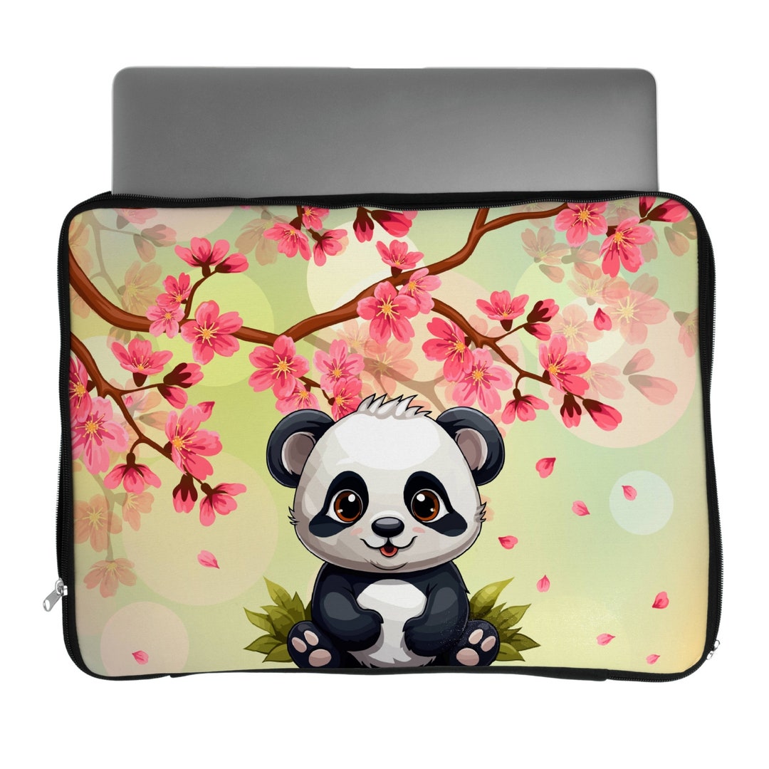 Panda Petals Laptop Sleeve, Cute Panda Bear Sitting Under Japanese ...