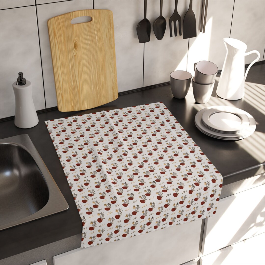 Infinite Red Boho Kitchen Towel, Terracotta White Red Kitchen Towel ...