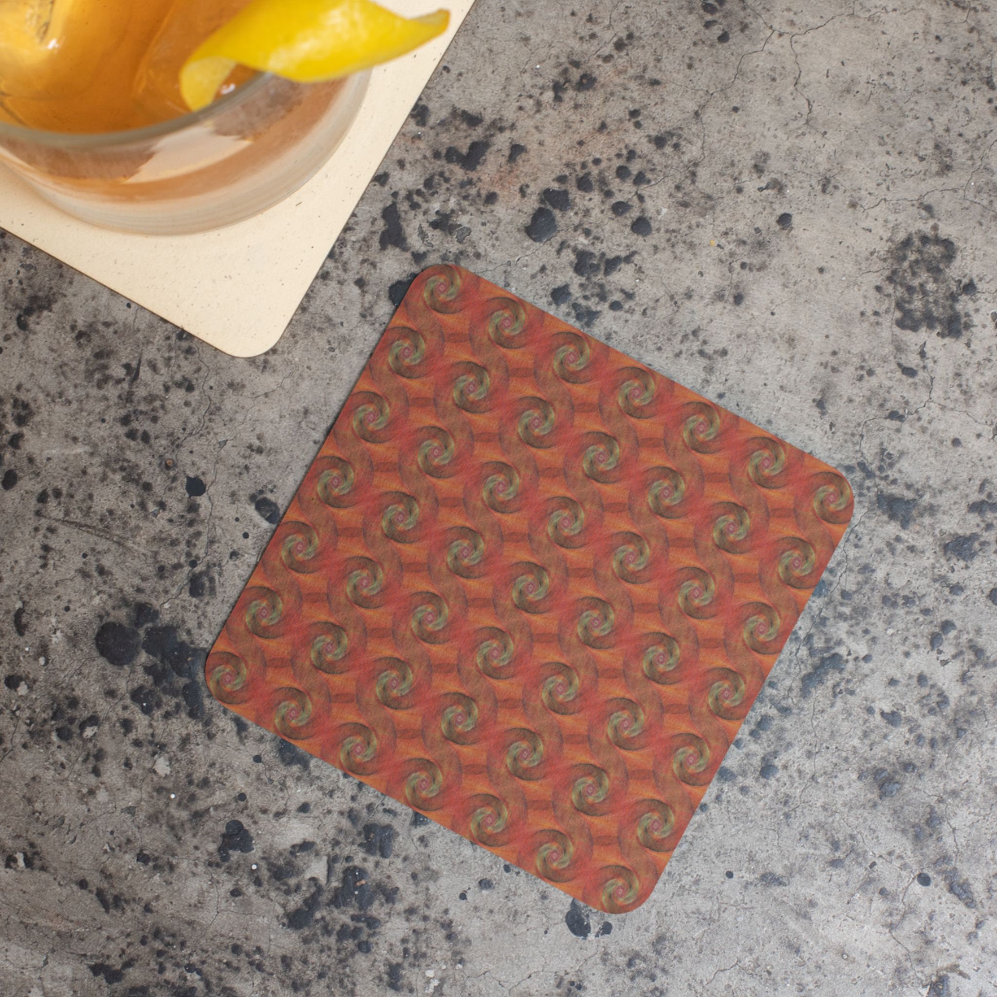 Sinopia Swirl Corkwood Coaster Set, Red and Green Swirl Pattern Cork ...