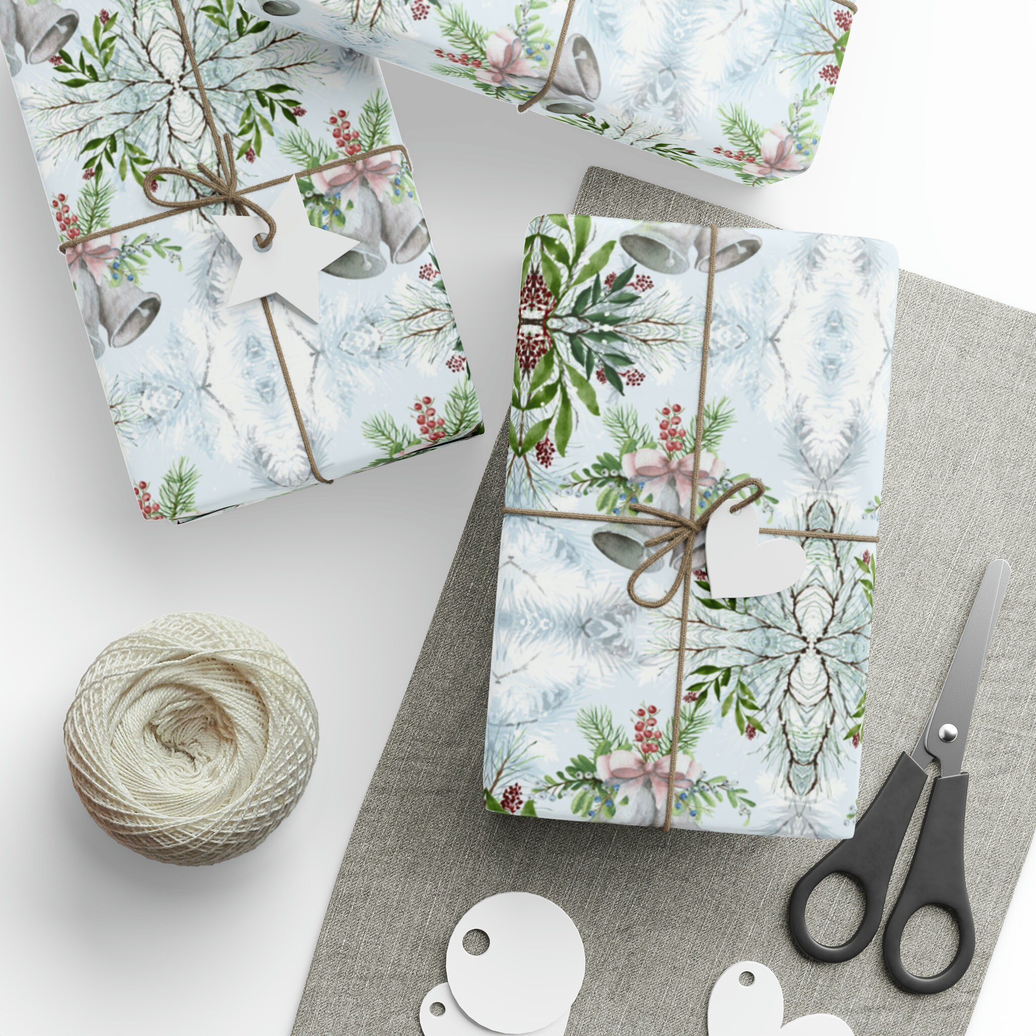Christmas Bells Wrapping Paper Roll, Silver and Blue Holiday Wrapping ... Christmas Bells Wrapping Paper Roll, Silver and Blue Holiday Wrapping ...