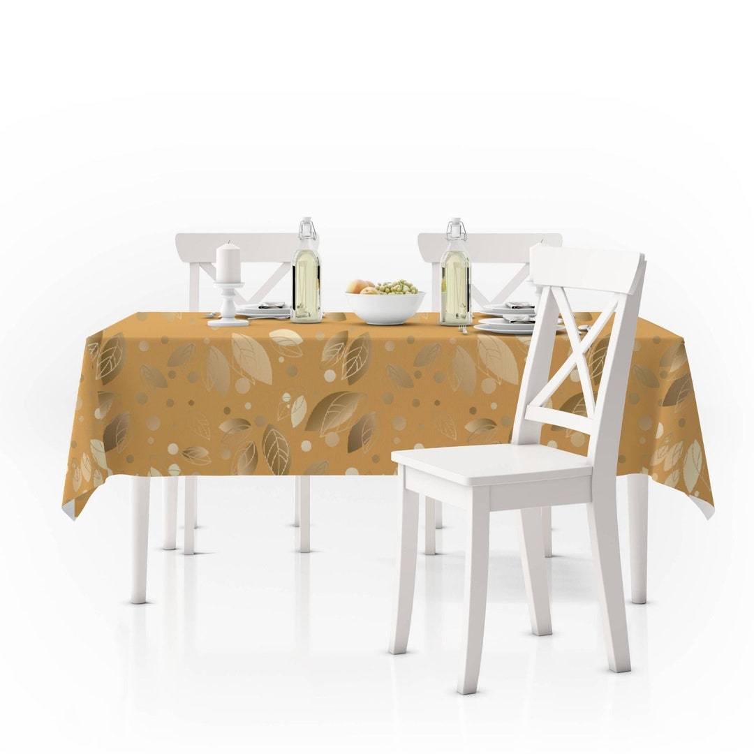 Copper Leaf Utopia Tablecloth, Gold Square Tablecloth Autumn Leaves ...