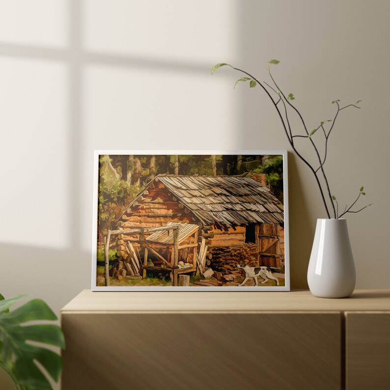 Woodland Shanty Framed Art Log Cabin in the Woods With Dog Wall Art ...