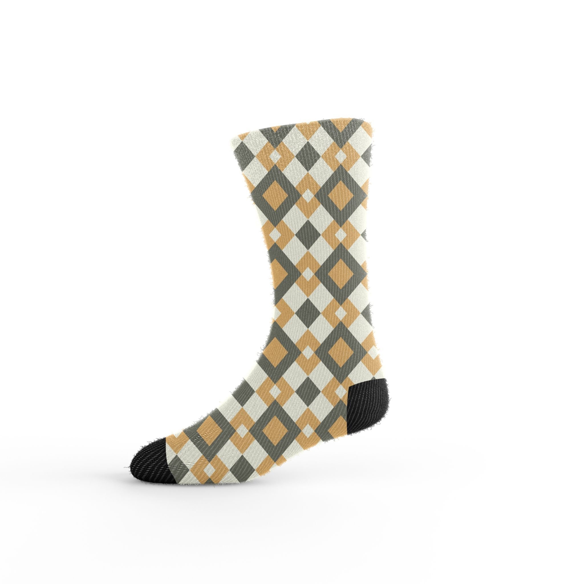 Retro Rhomb Crew Socks, Green and Yellow Geometric Socks, Retro Print ...