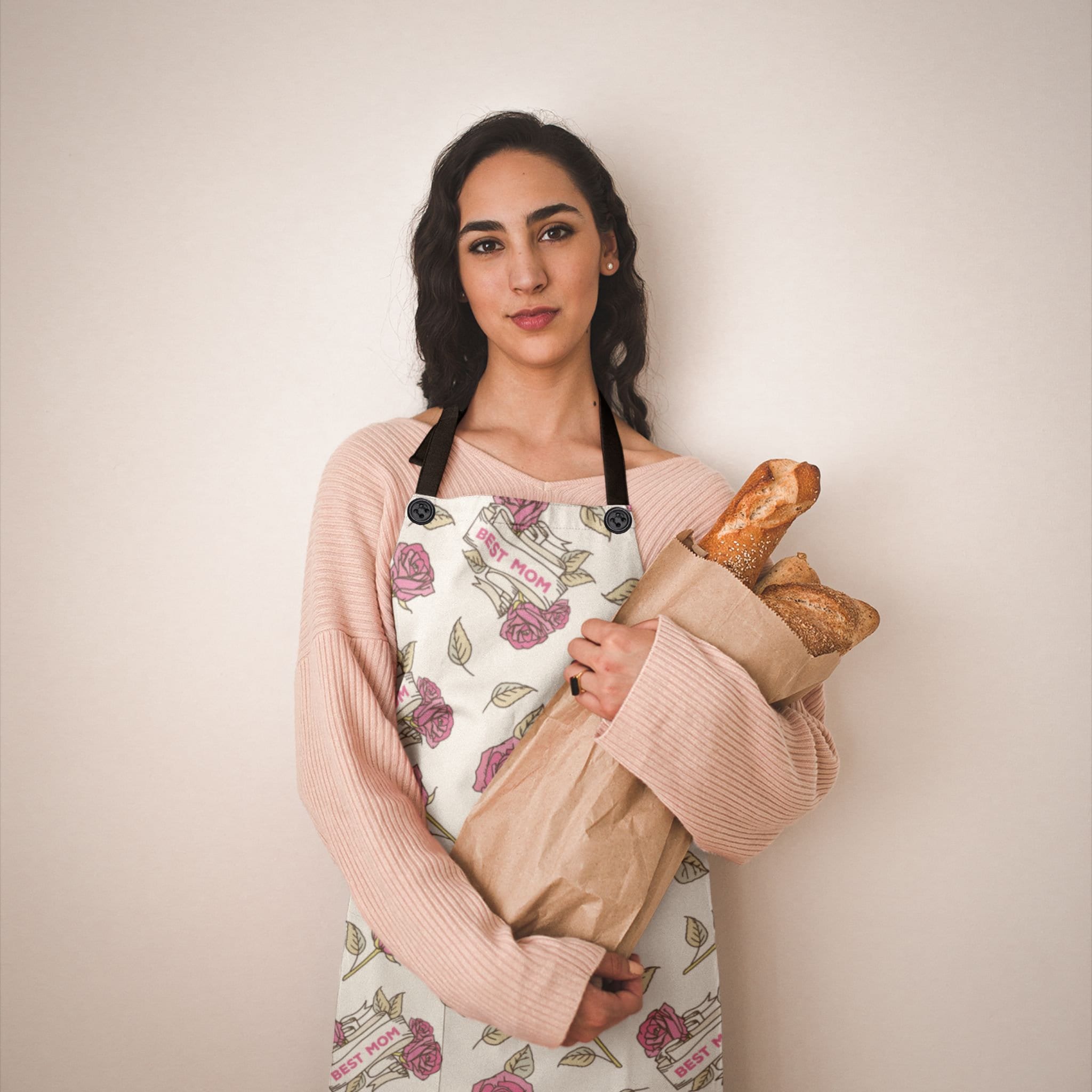 Momtastic Apron, Pink and Cream Apron Best Mom Saying Flower Apron Gift ...