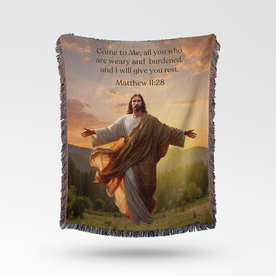 Jesus Woven Blanket, Matthew 11:28 Bible Verse, Christian Gift - Etsy