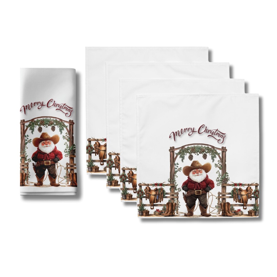 Cowboy Santa Cloth Napkins Set: Rustic Western Christmas Table Decor - Etsy