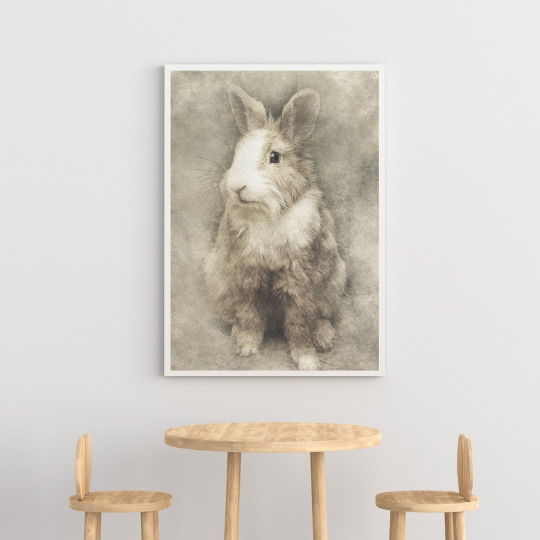 Whimsical Rabbit, Digital Wall Art, Cute Rabbit Print, Farm Animal ...