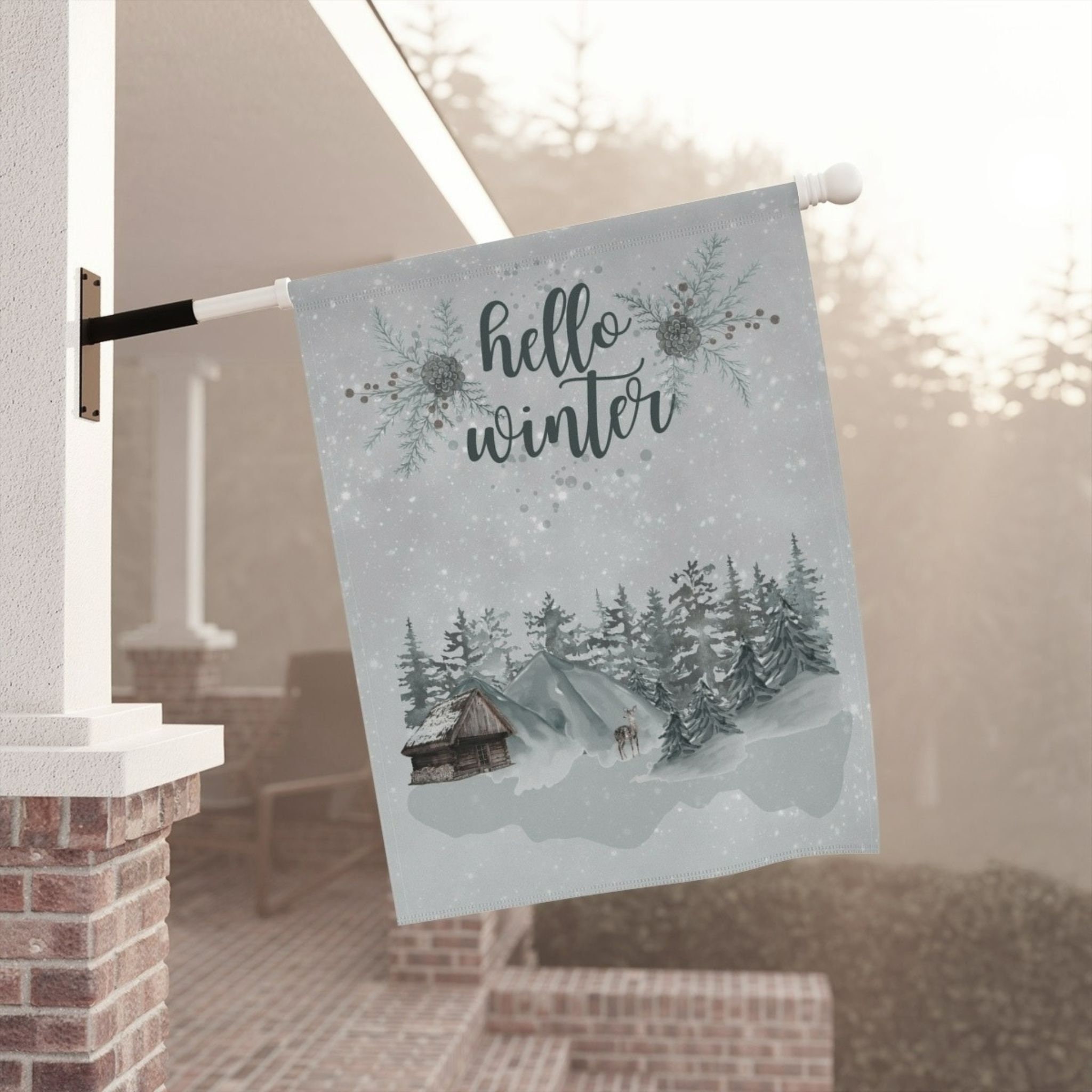 Frosty Winter Banner, Hello Winter Banner, Garden Winter Flags, Winter ...